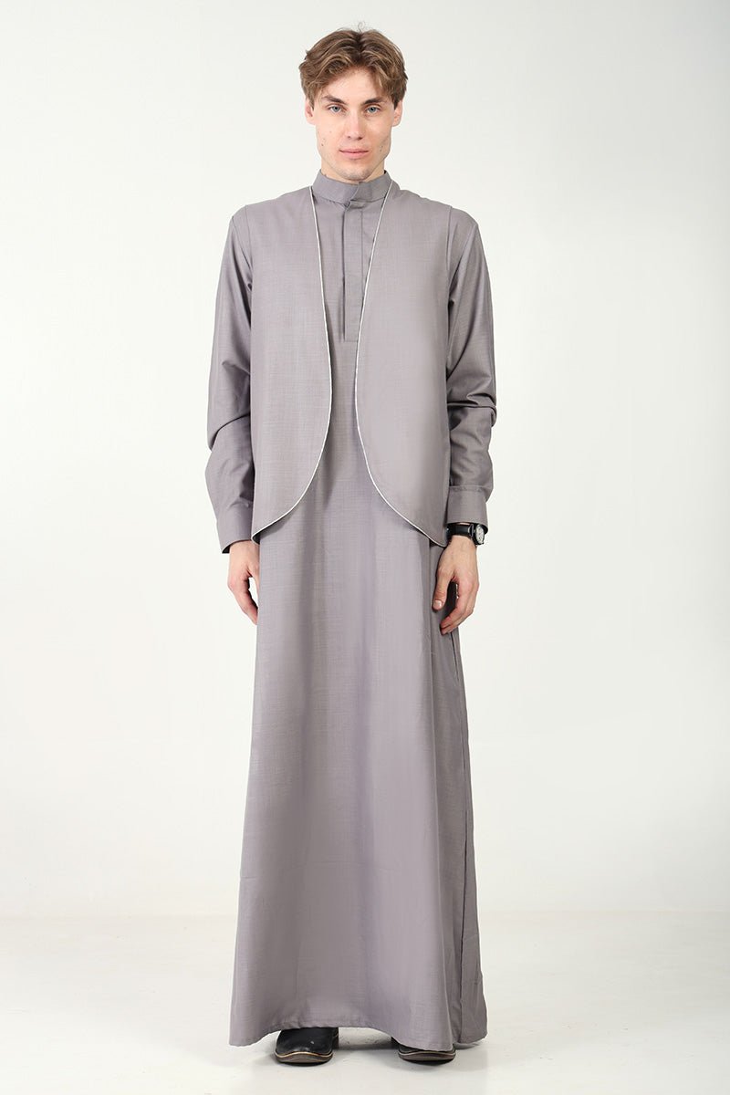 Classic Polyester Poplin Thobe with Matching Sleeveless Jacket – 2-Pie