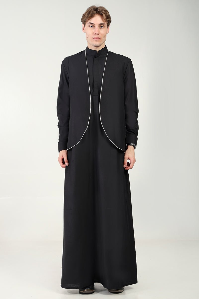 Classic Polyester Poplin Thobe with Matching Sleeveless Jacket – 2-Pie