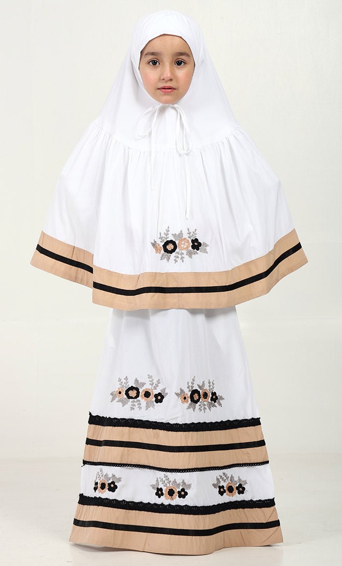Elegant Girls' 2-Piece Prayer Set-Sand trim