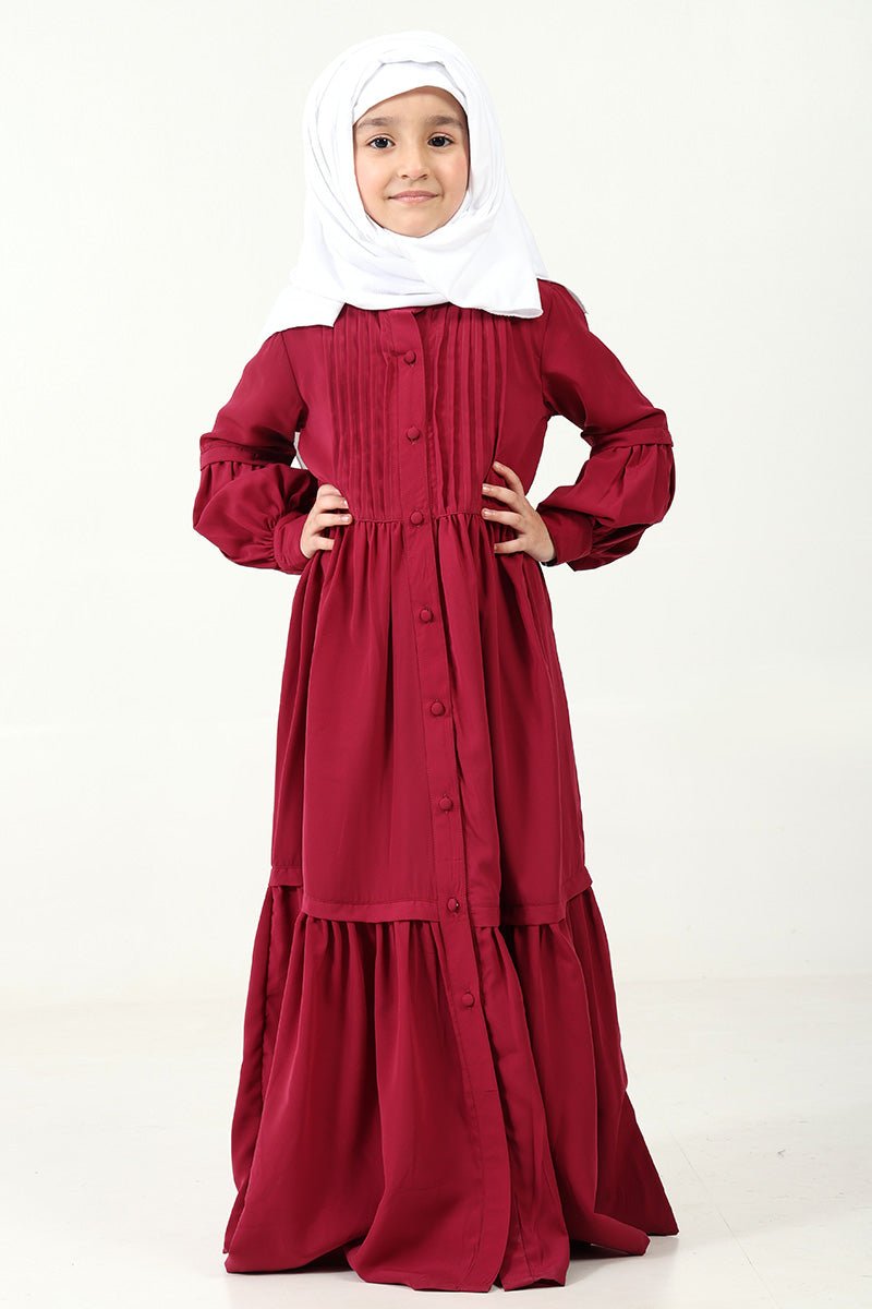 Nida Abaya with Pleated Front & Stand Collar – Button-Down Style