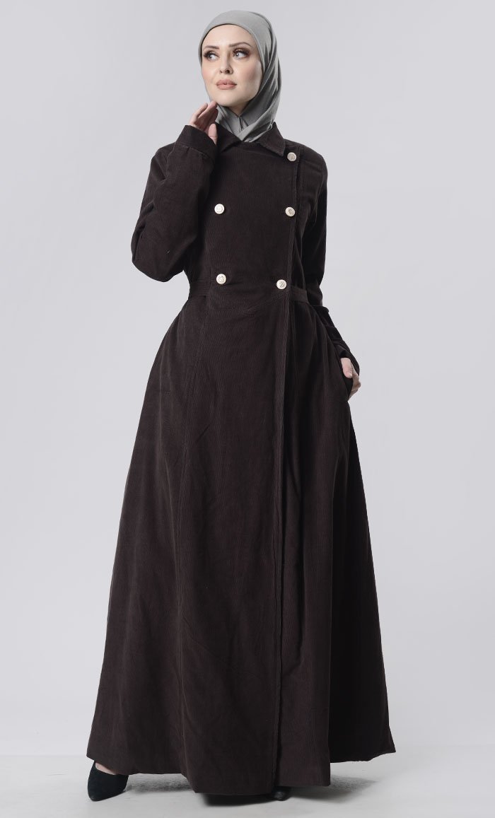 Brown Front Double Side Button Corduroy Layer Jacket